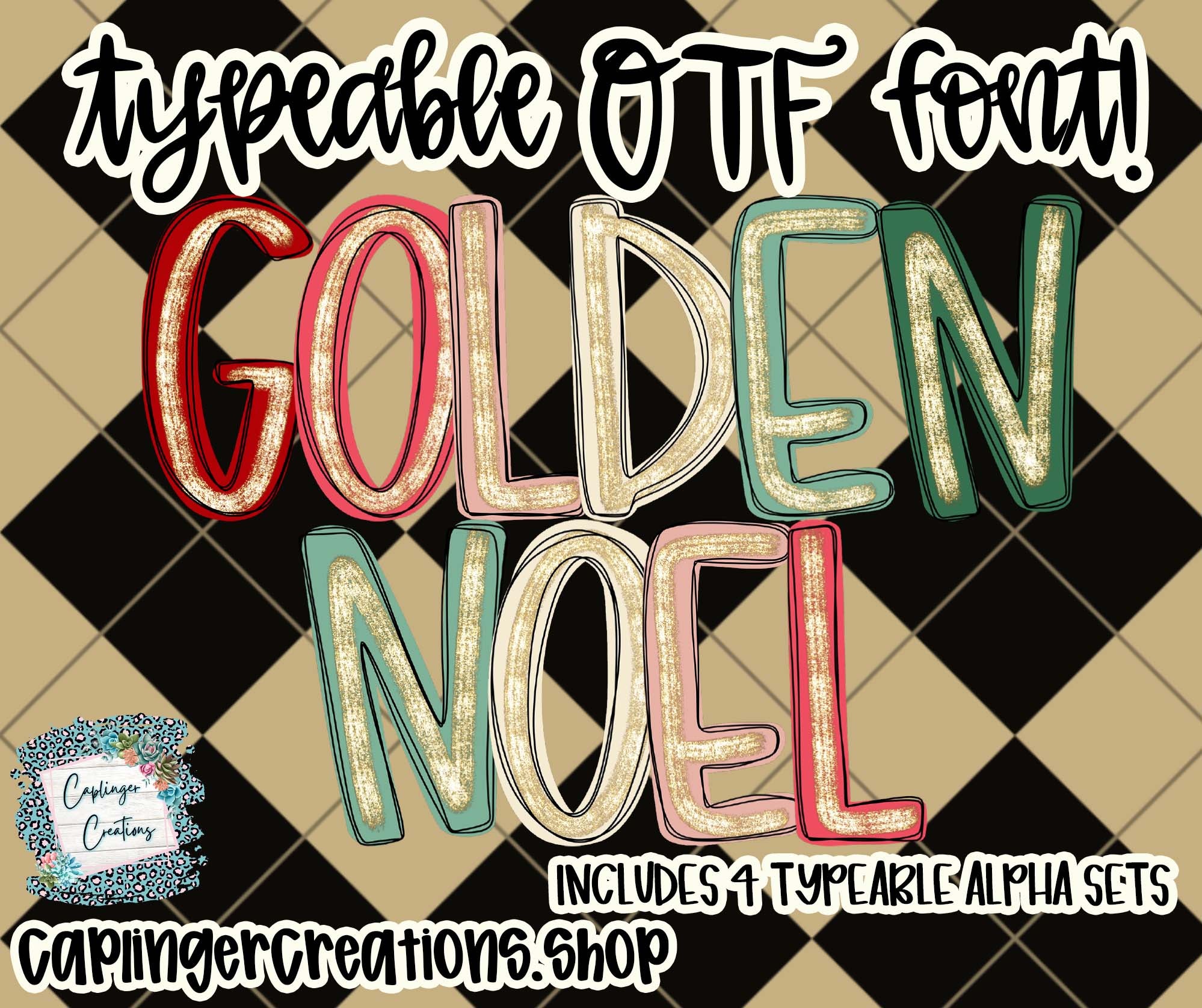 GOLDEN NOEL 6 SETS- TYPEABLE OTF FONT + PNGS - Digital download ...