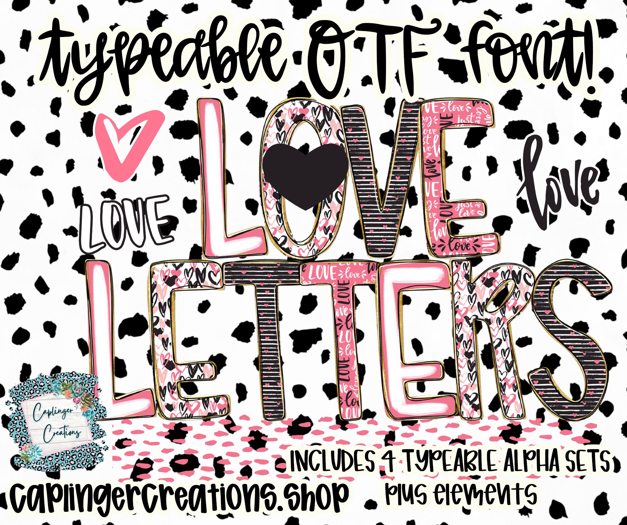 Love Letters 4 Alphas + Elements - TYPEABLE OTF FONT + PNGS - Digital ...