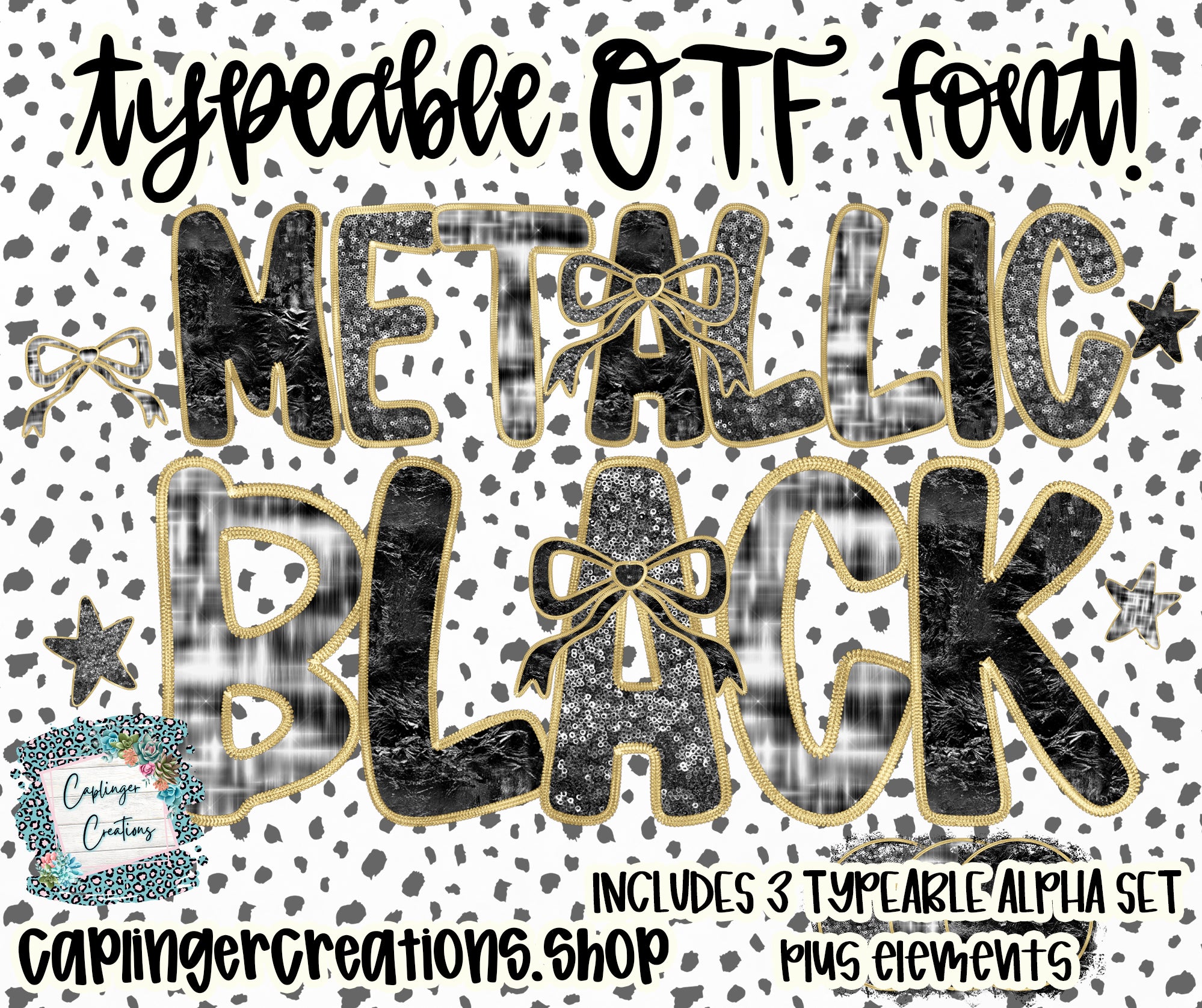 Metallic Black - Set of 3 Alphas - TYPEABLE OTF FONT + PNGS- commercia ...