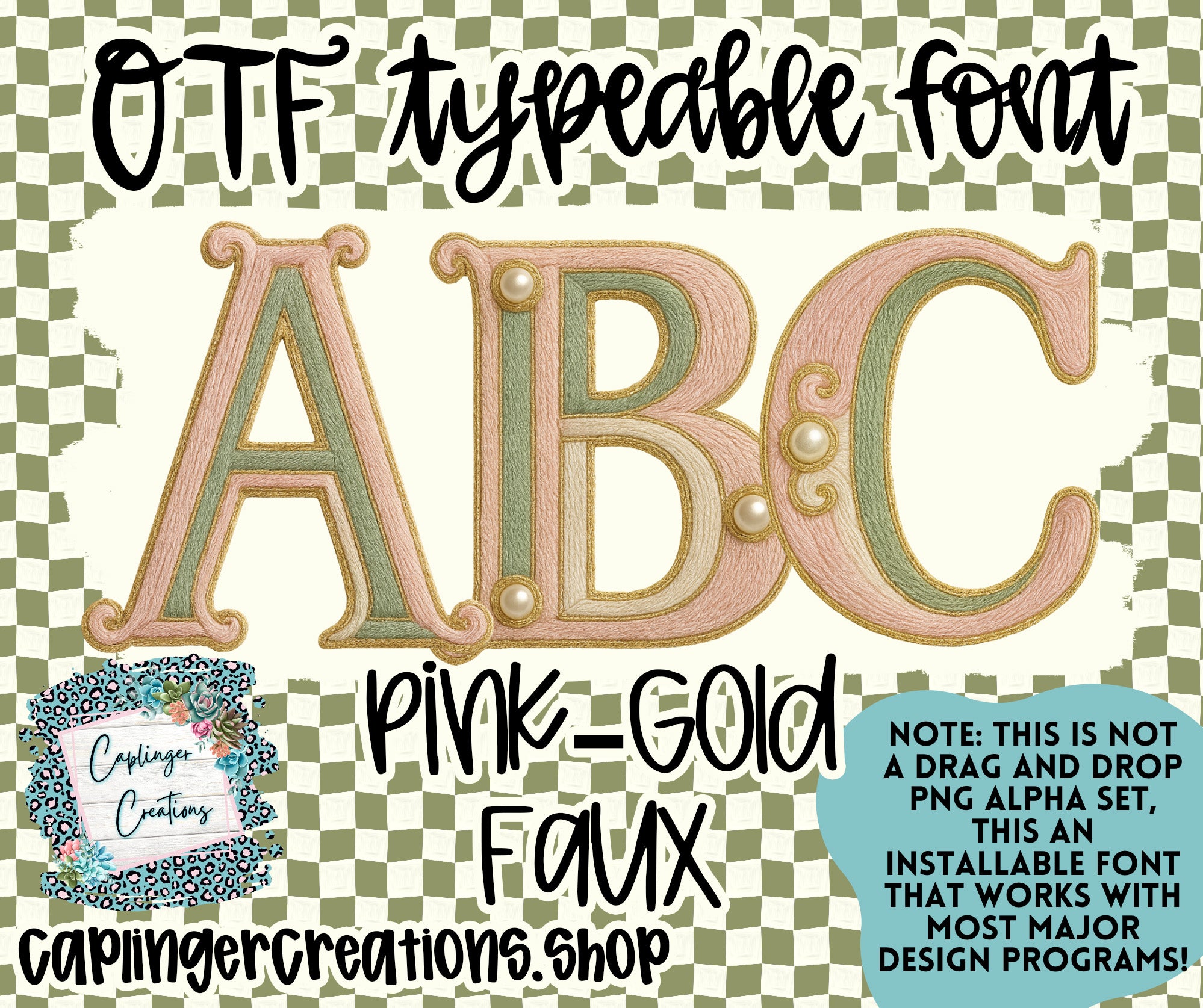 Pink/Gold OTF typeable file + PNGS - Digital download – Caplinger Creations