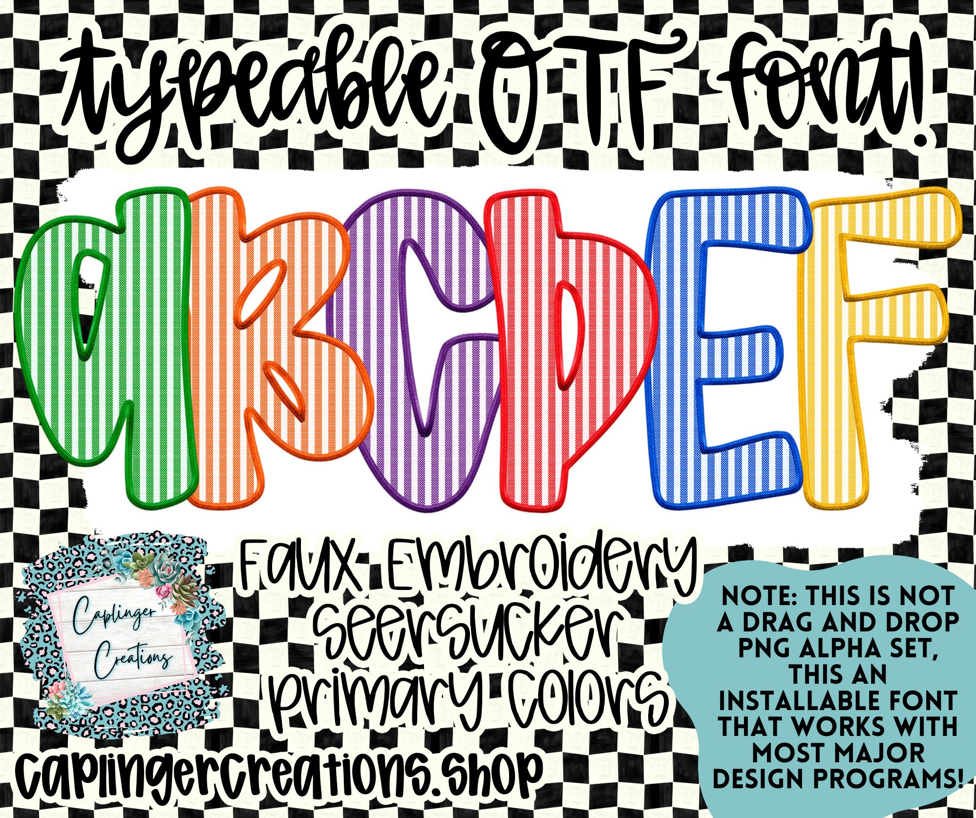 Faux Embroidery Seersucker - Primary Colors - TYPEABLE OTF FONT + PNGS ...
