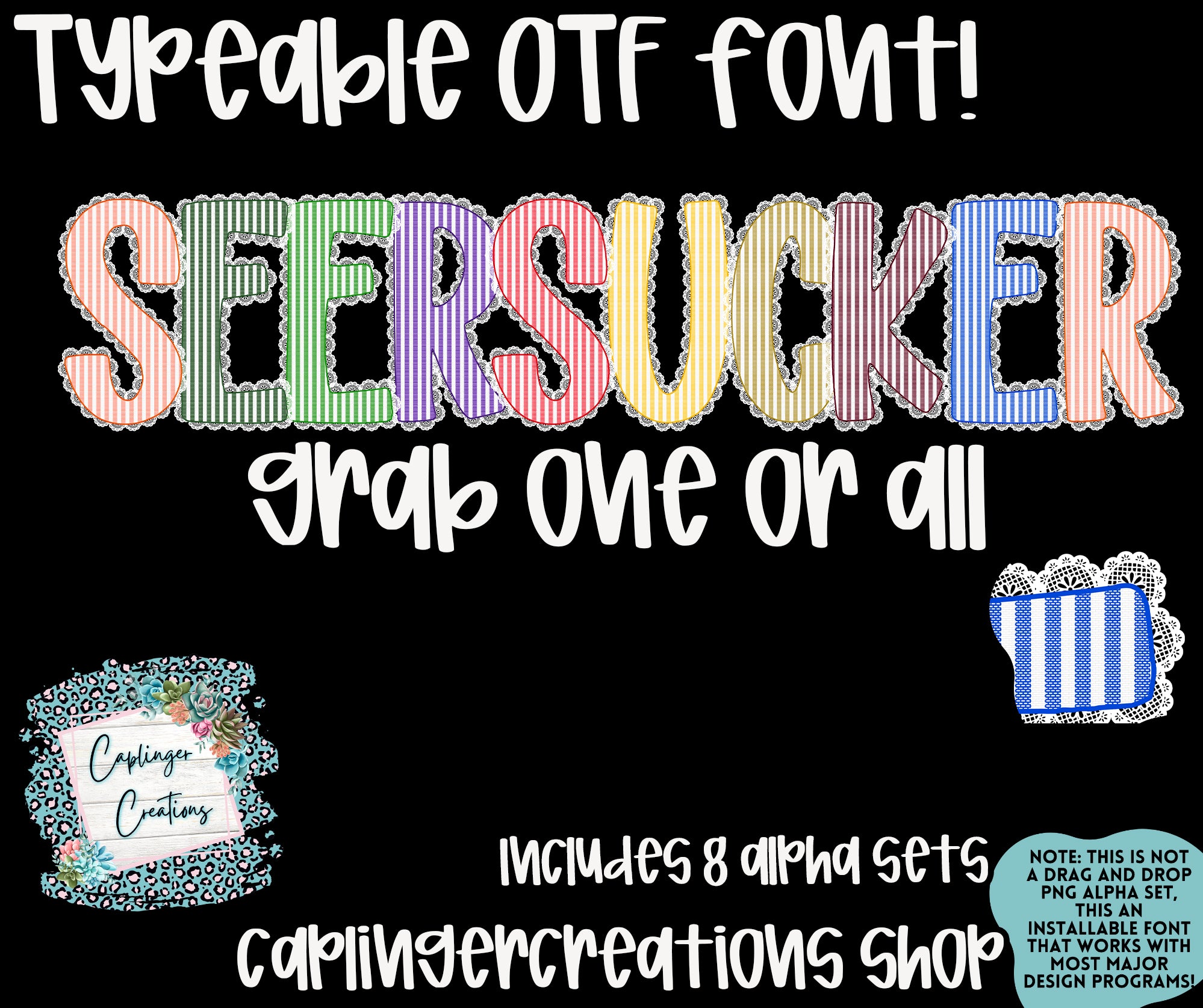 Seersucker White LACE - Set of 9 Alphas- TYPEABLE OTF FONT + PNGS- com ...