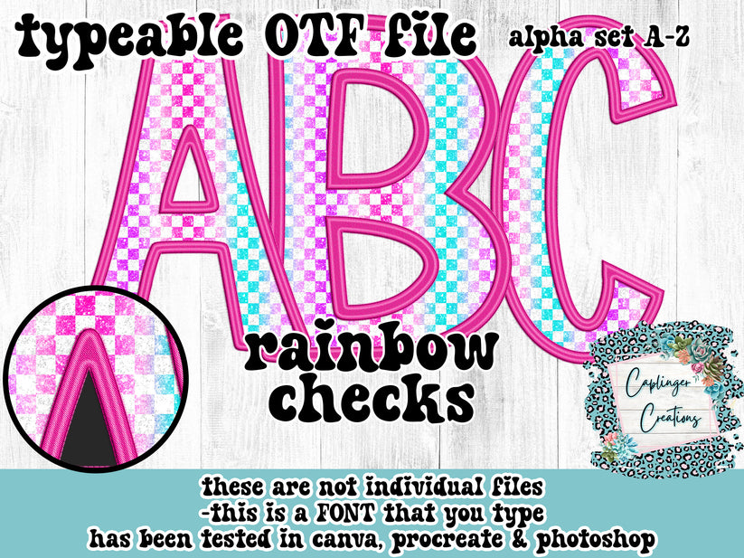 Rainbow Checks- ALPHA FONT A-Z - TYPEABLE FONT - Digital download 300D ...