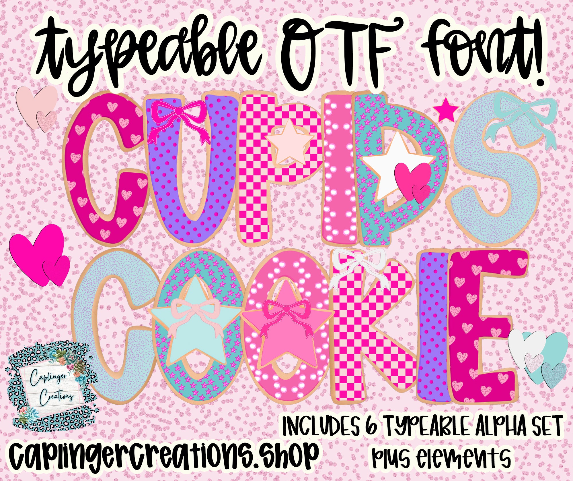 Cupids Cookies - Set of 6 Alphas + elements - TYPEABLE OTF FONT + PNGS ...