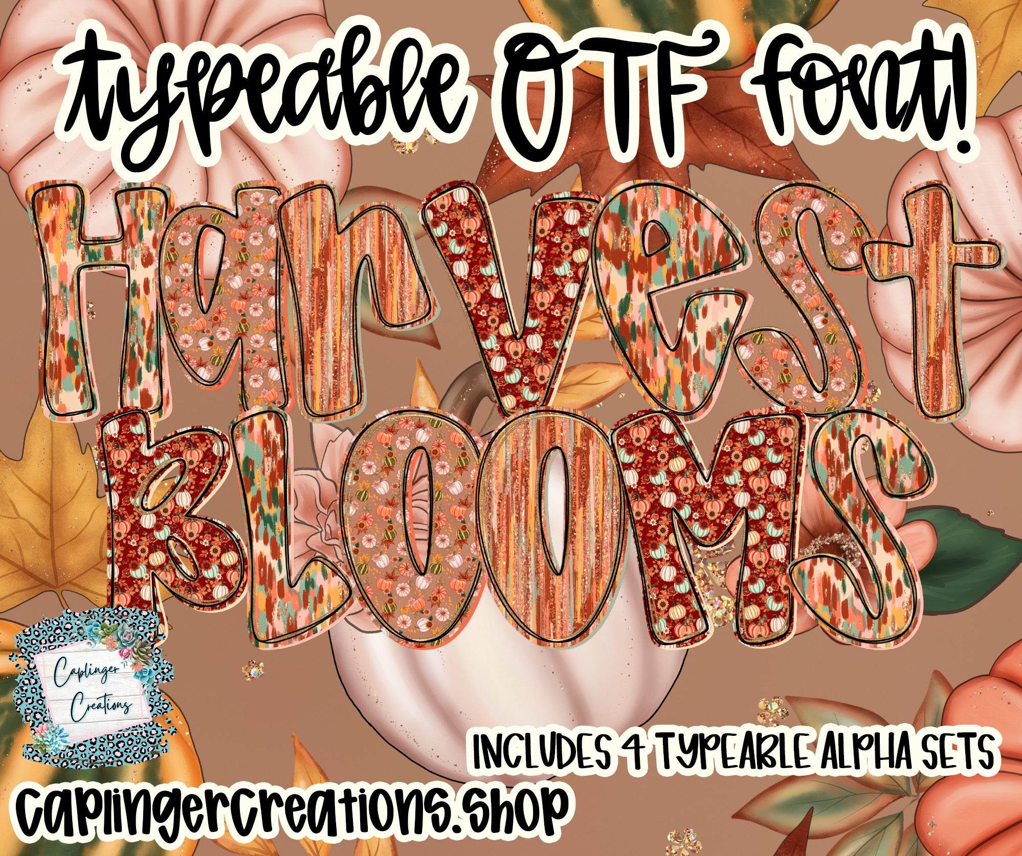 Harvest Bloom 4 sets TYPEABLE OTF FONT + PNGS - Digital download ...