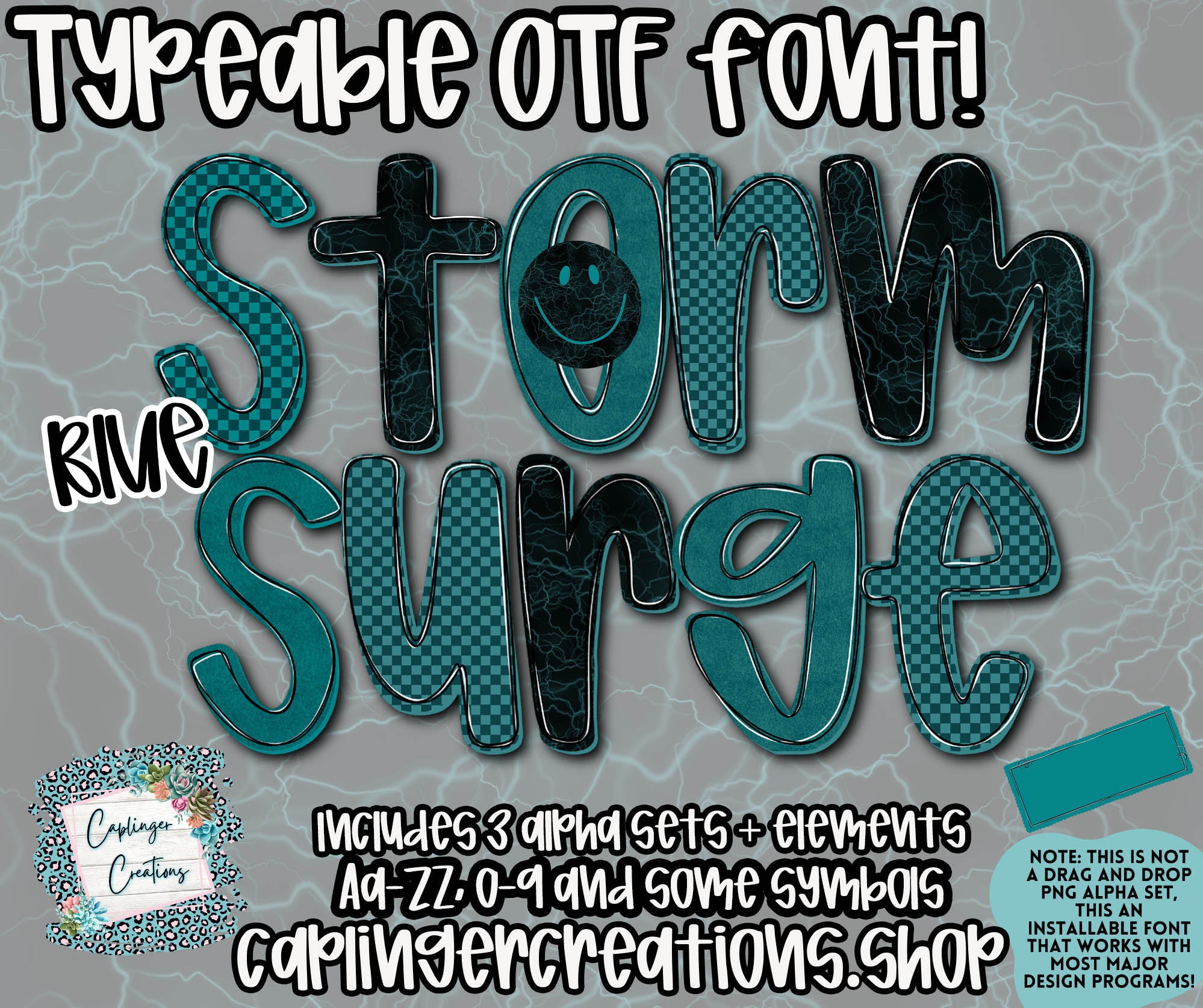 Storm Surge Blue - OTF typeable & Drag and Drop PNGS- commercial use i ...