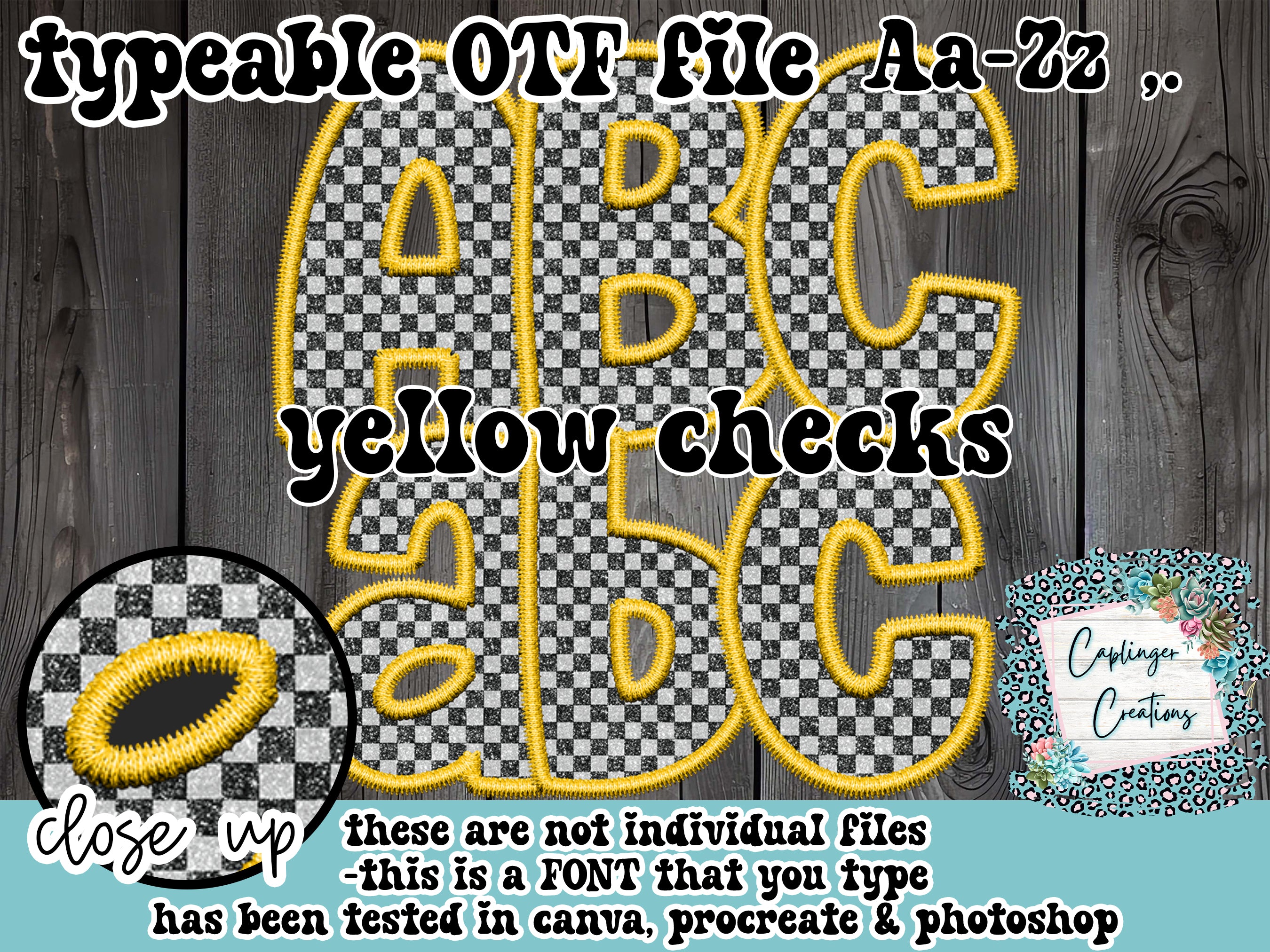 Yellow Threaded B&W Checks Faux Embroidery - Aa-Zz,. - TYPEABLE OTF FO ...